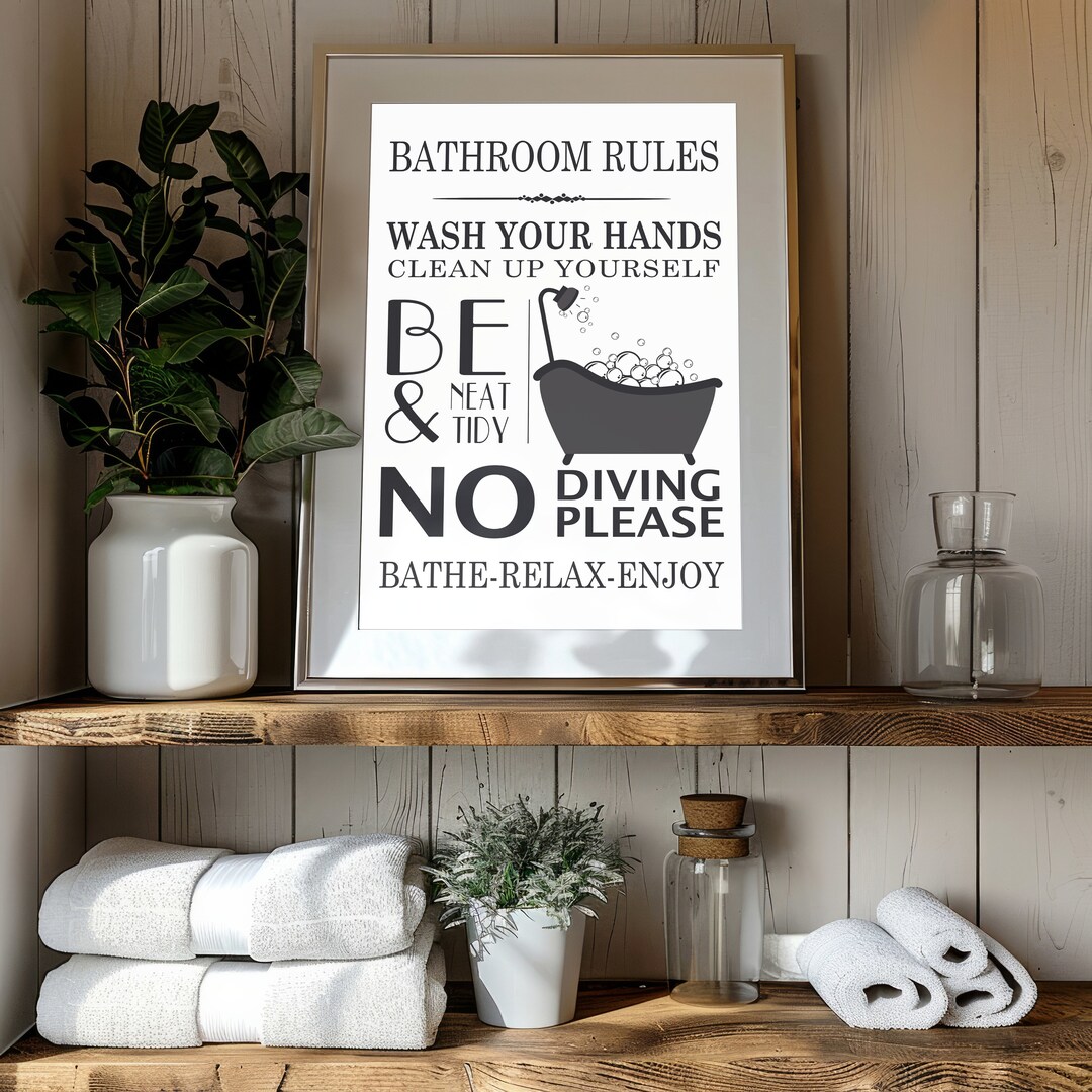 Bathroom Rules, Restroom Decor, Funny Bathroom Art, Bathroom Wall Art ...