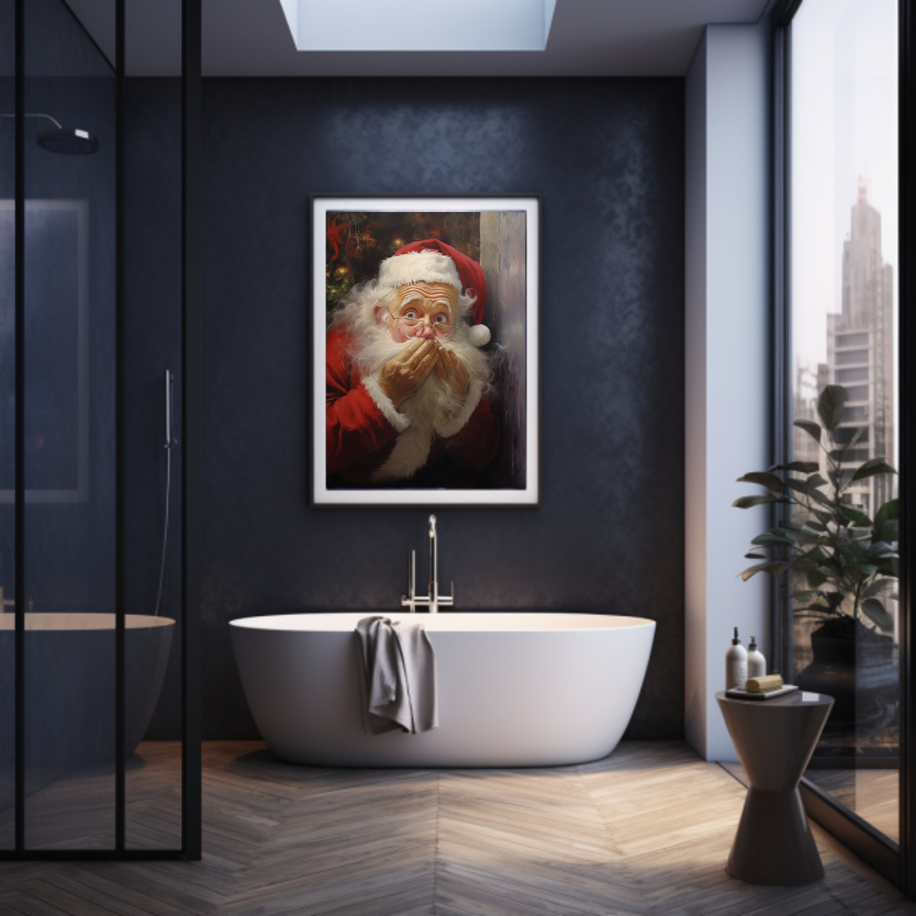 Classic Santa Painting Funny Bathroom Wall Art Santa in - Etsy