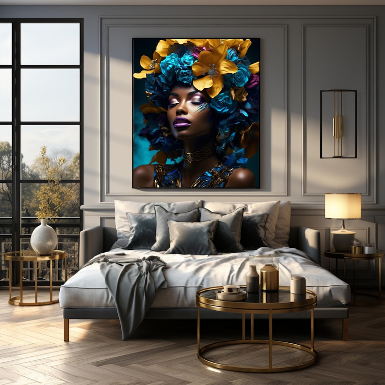 Black Girl Art Poster, Black Woman Head Flowers Wall Art, Black Art, Afro Art, African American ...