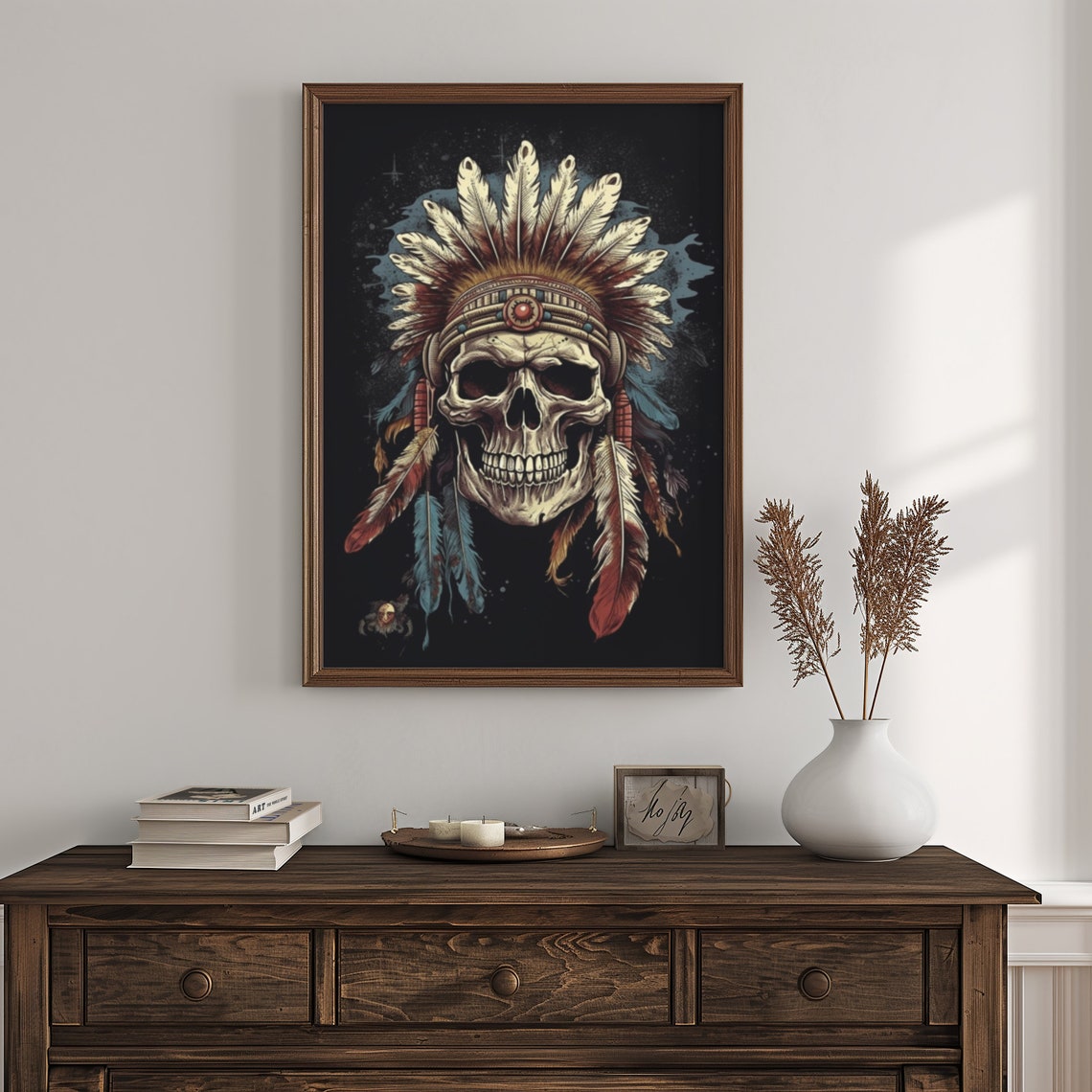 Spooky Western Horror Skeleton Wall Art, Halloween Home Decor, Chief ...