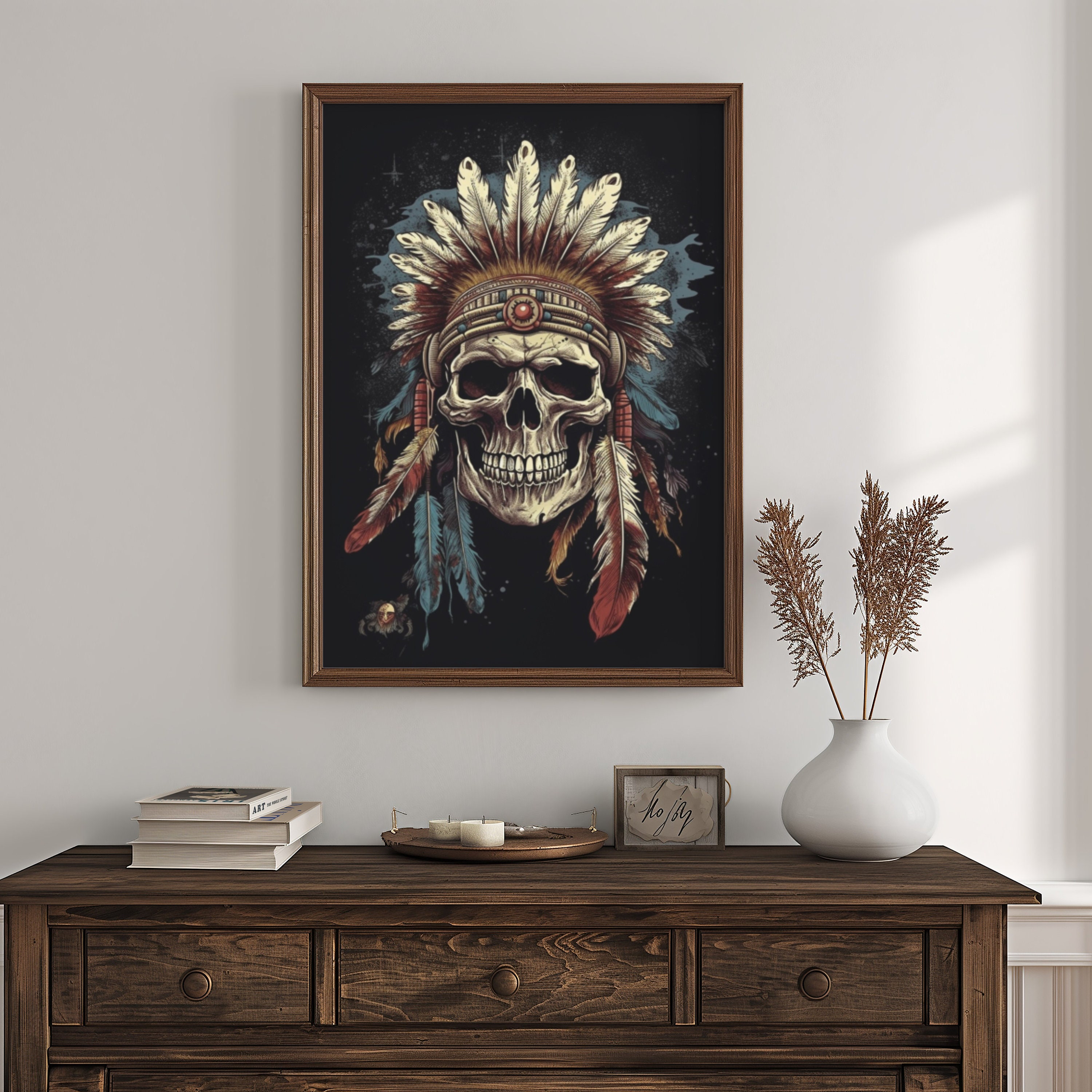 Spooky Western Horror Skeleton Wall Art, Halloween Home Decor, Chief ...