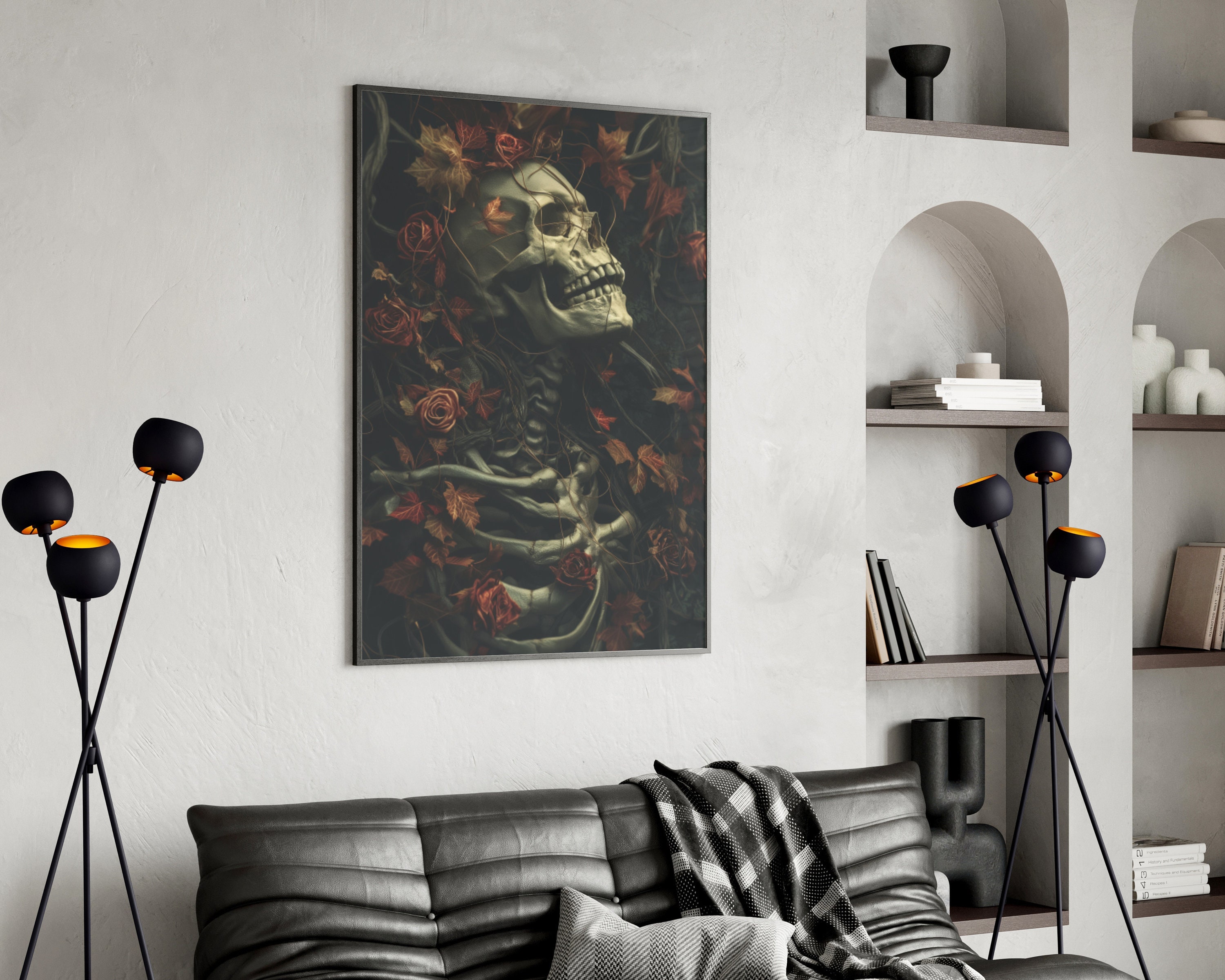 Rose Vine Skeleton Portrait, Cottagecore Decor, Gothic Skull Wall Art ...