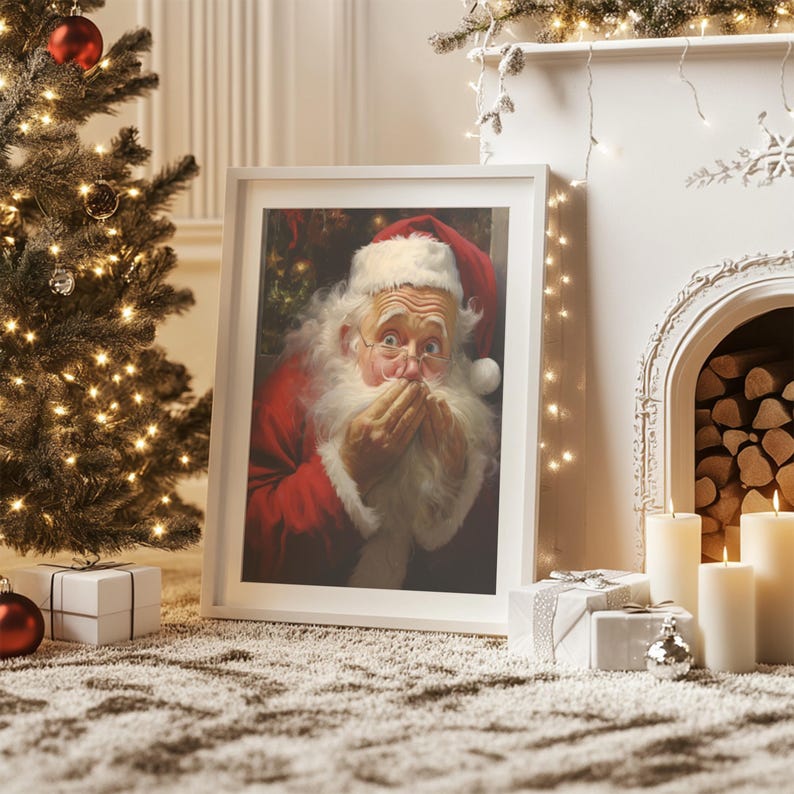 Classic Santa Painting, Funny Bathroom Wall Art, Santa in Bathroom ...