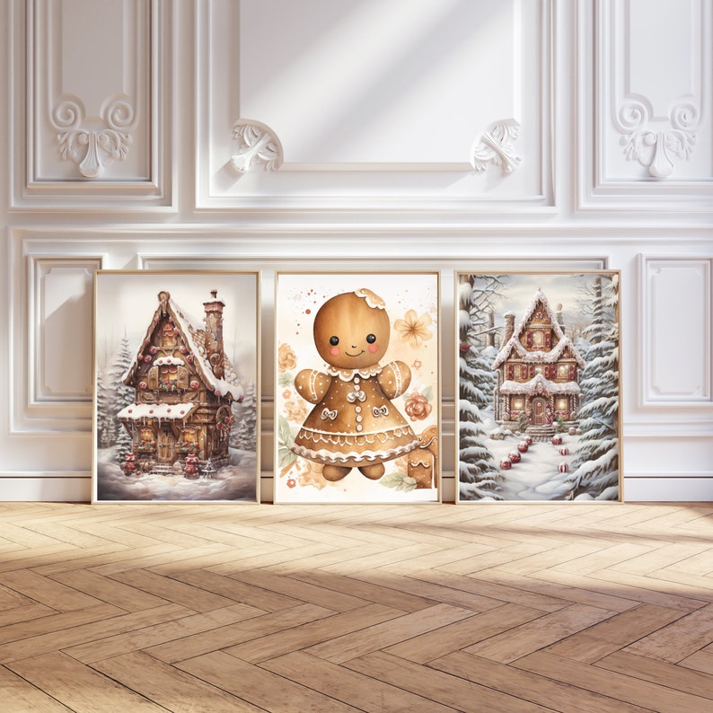 Gingerbread House Print Set of 3 Christmas Printable Wall - Etsy