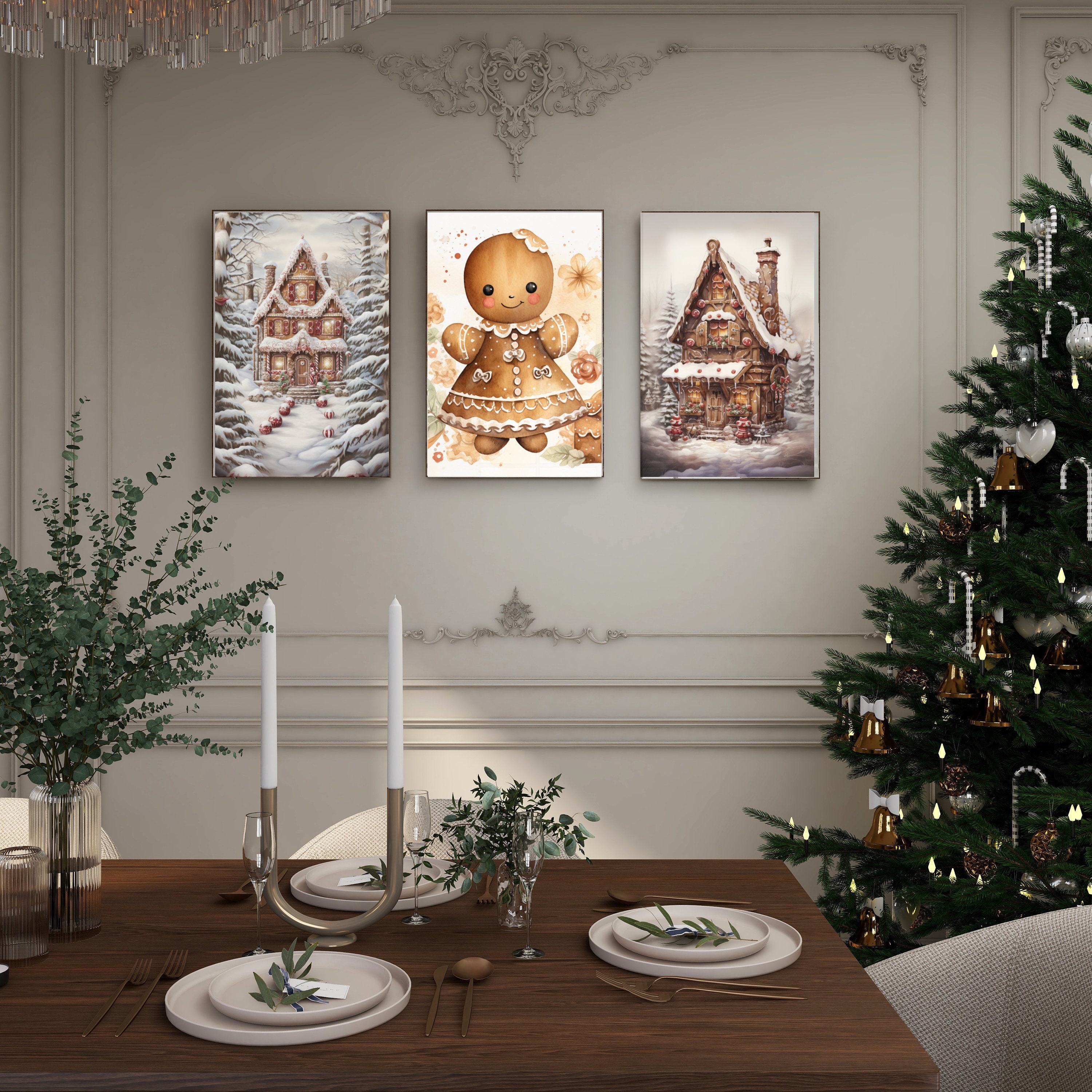 Gingerbread House Print Set of 3, Christmas Printable Wall Art ...