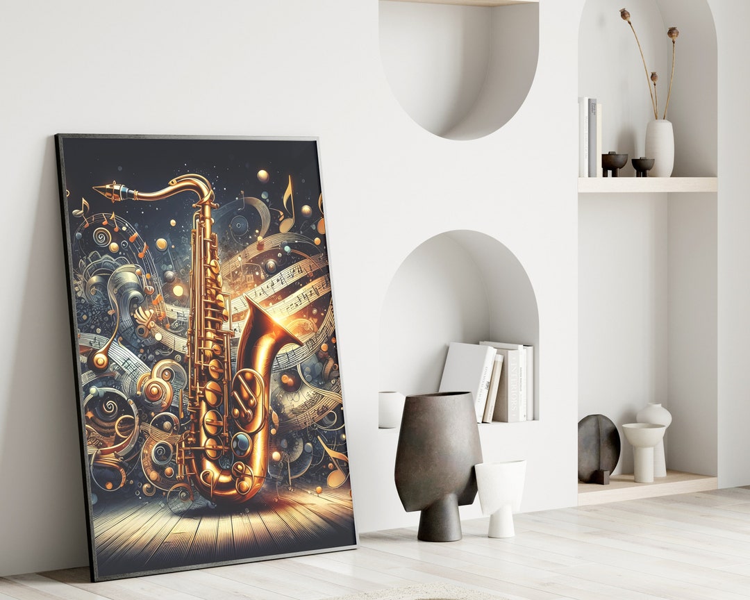 Saxophone With Musical Notes, Saxophone Poster, Saxophone Wall Art ...