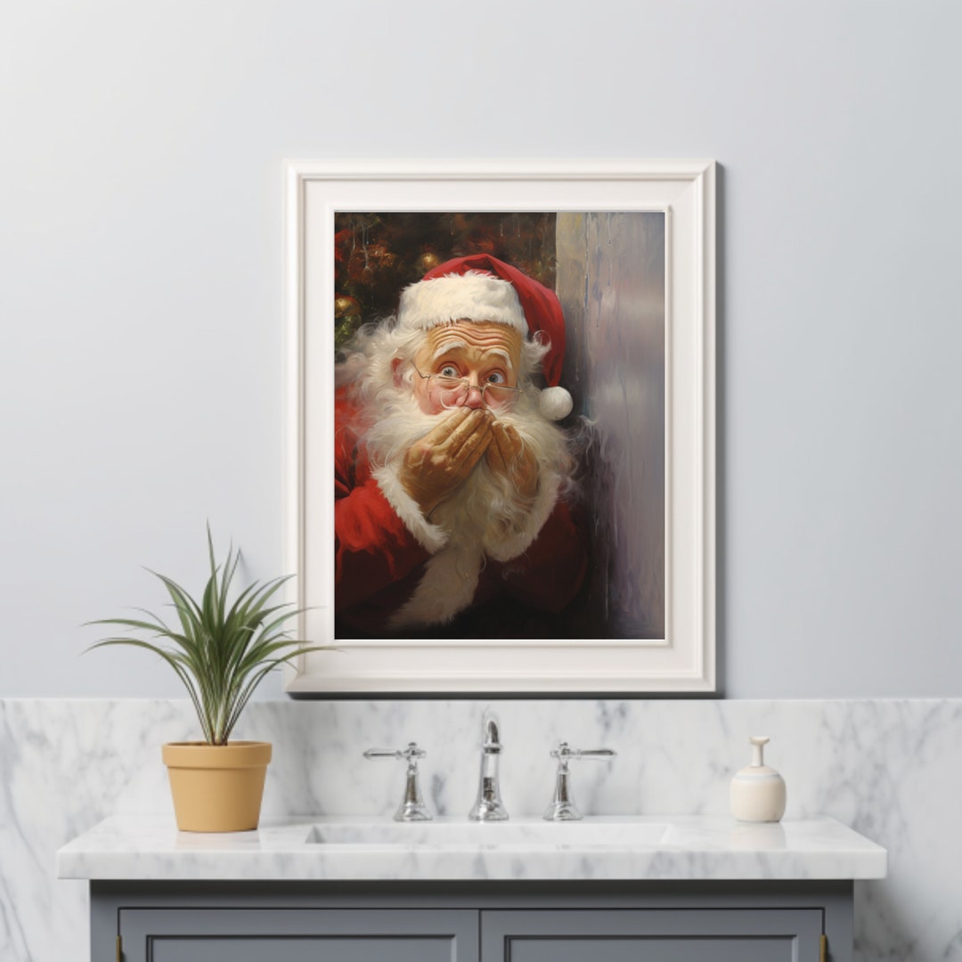 Classic Santa Painting Funny Bathroom Wall Art Santa in - Etsy