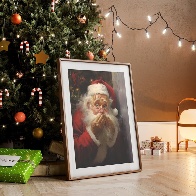 Classic Santa Painting, Funny Bathroom Wall Art, Santa in Bathroom ...