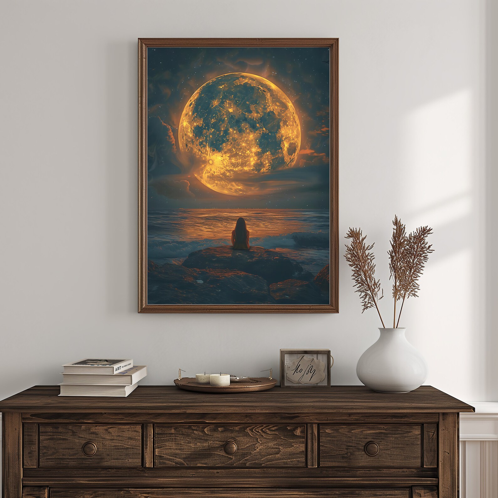 Moon Ritual Wall Art, Moody Wall Art, Full Moon Wall Art, Coastal Wall ...