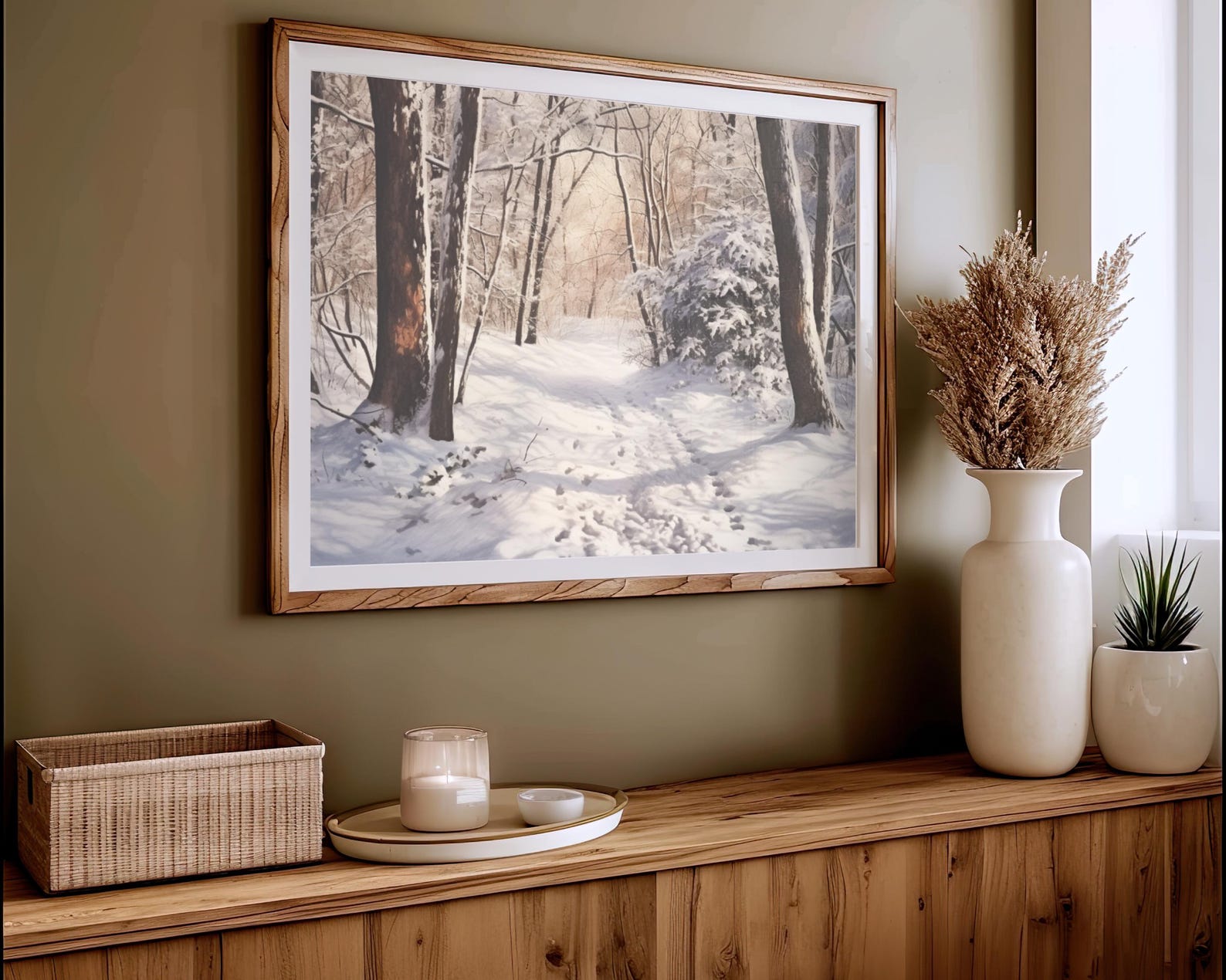 Winter Wall Art, Snowy Landscape Painting, Snow Trees Painting, Cozy ...