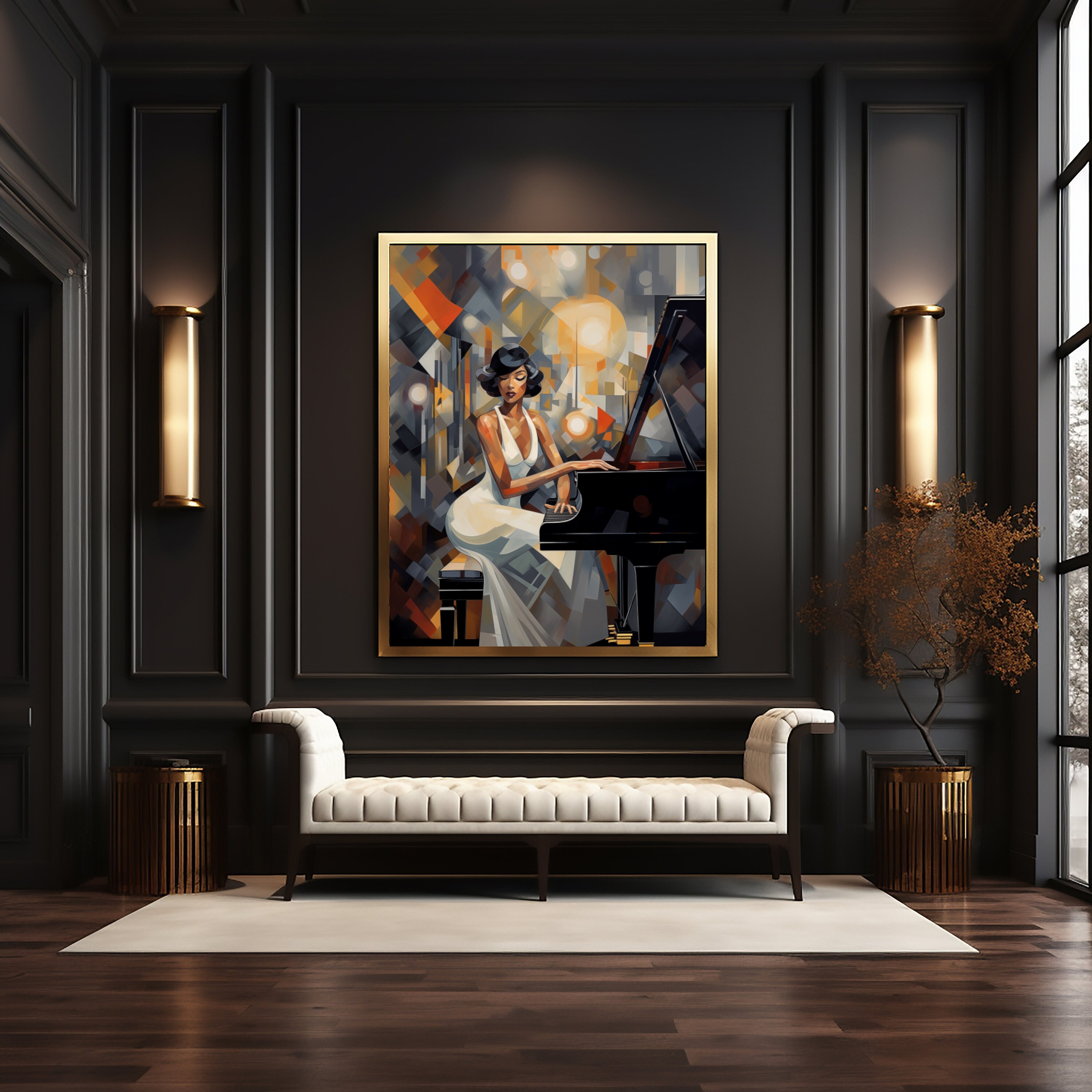 Vibrant Jazz Abstract Pianist Painting, Music Wall Art, Black Woman Art ...