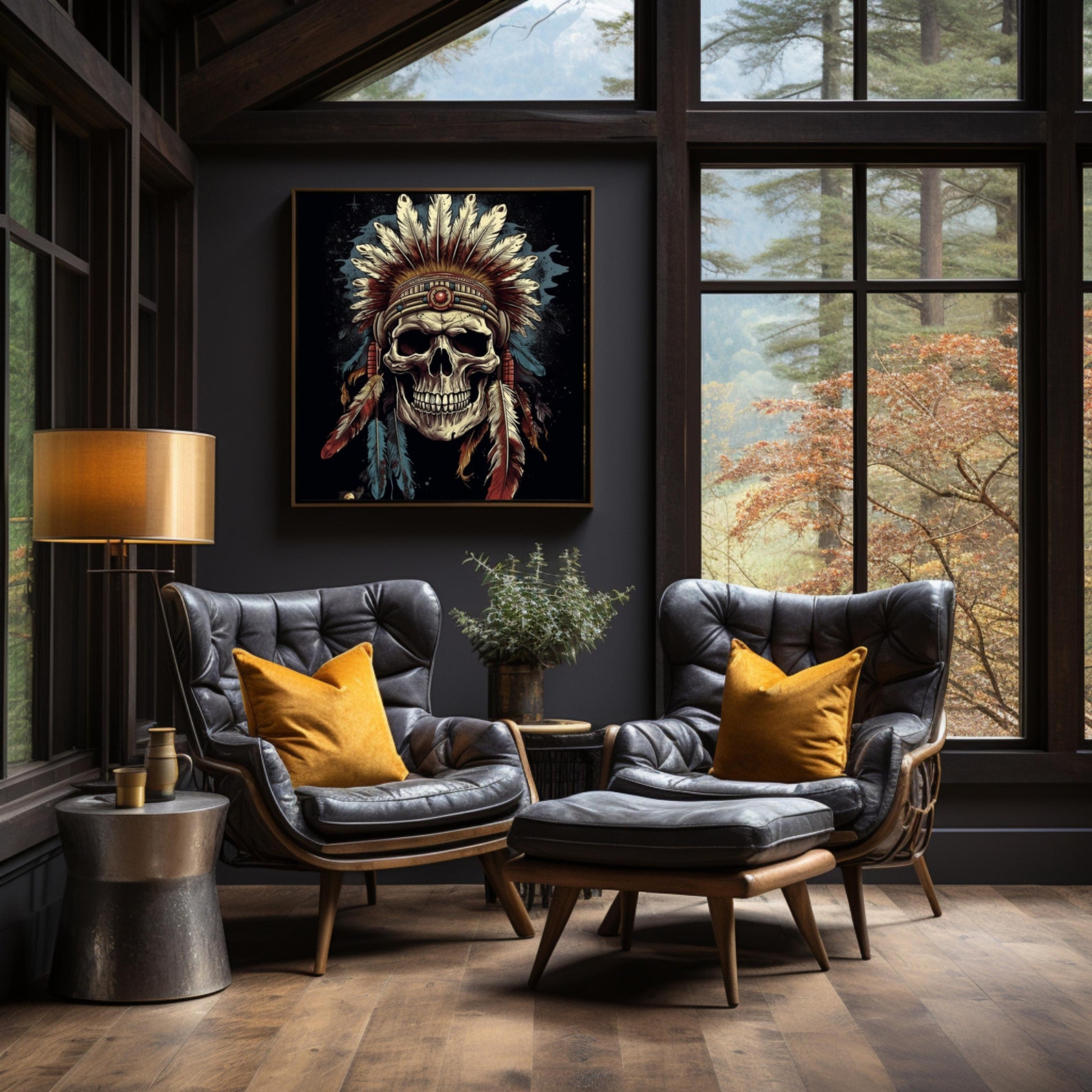 Spooky Western Horror Skeleton Wall Art, Halloween Home Decor, Chief ...