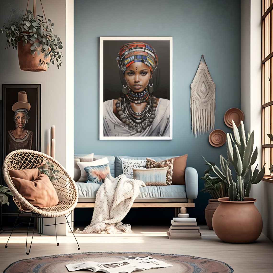 African Woman Art Prints Modern Afro Print, Afro Bohemian Décor, Black ...