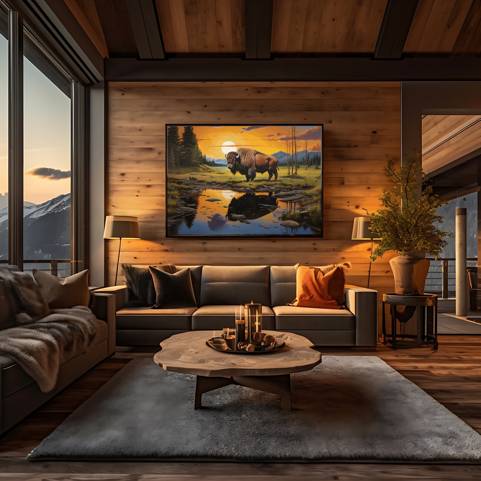 American Bison Wall Art, Western Art Cabin Wall Decor, Farmhouse Rustic ...