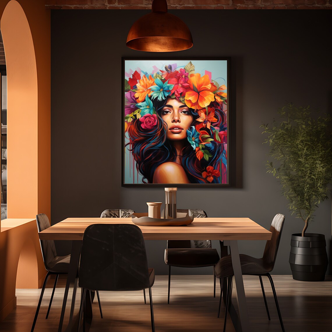 Diy/latina Poderosa Art Print/latina Art/chicano Art/flower Head Woman ...