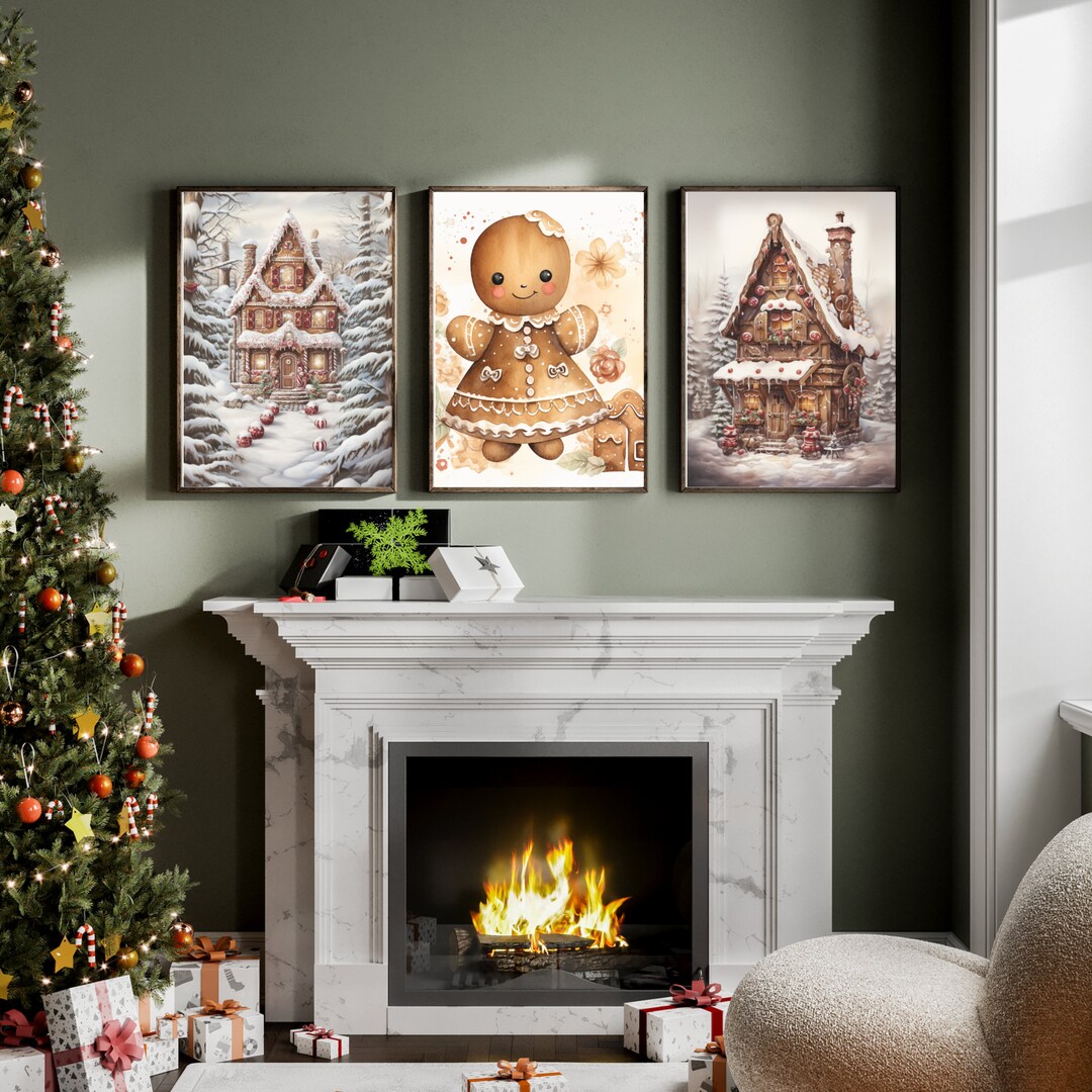 Gingerbread House Print Set of 3 Christmas Printable Wall - Etsy