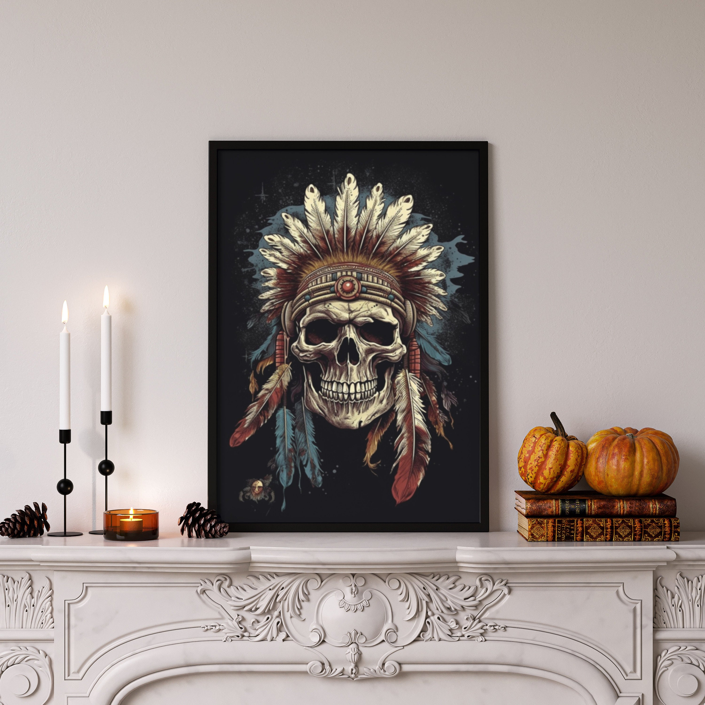 Spooky Western Horror Skeleton Wall Art, Halloween Home Decor, Chief ...