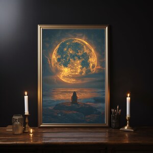Moon Ritual Wall Art, Moody Wall Art, Full Moon Wall Art, Coastal Wall ...
