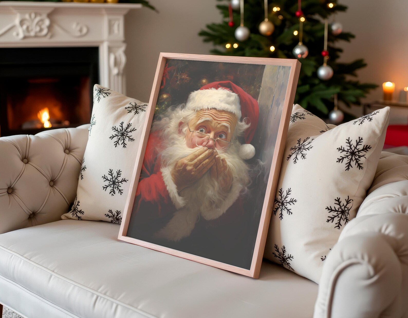 Classic Santa Painting, Funny Bathroom Wall Art, Santa in Bathroom ...