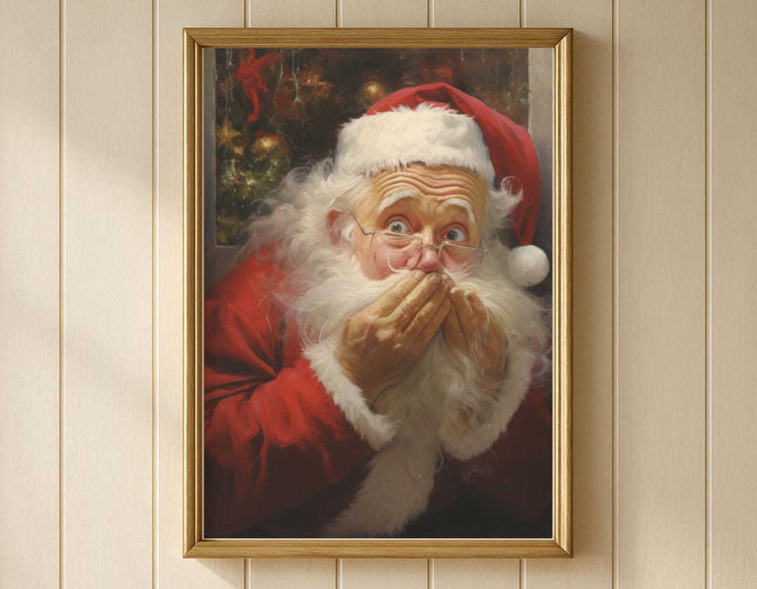 Classic Santa Painting, Funny Bathroom Wall Art, Santa in Bathroom ...