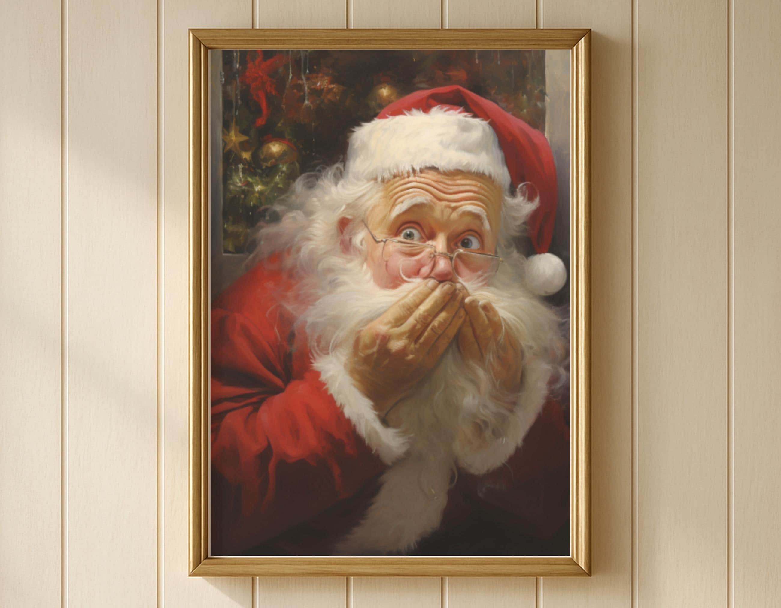 Classic Santa Painting, Funny Bathroom Wall Art, Santa in Bathroom ...