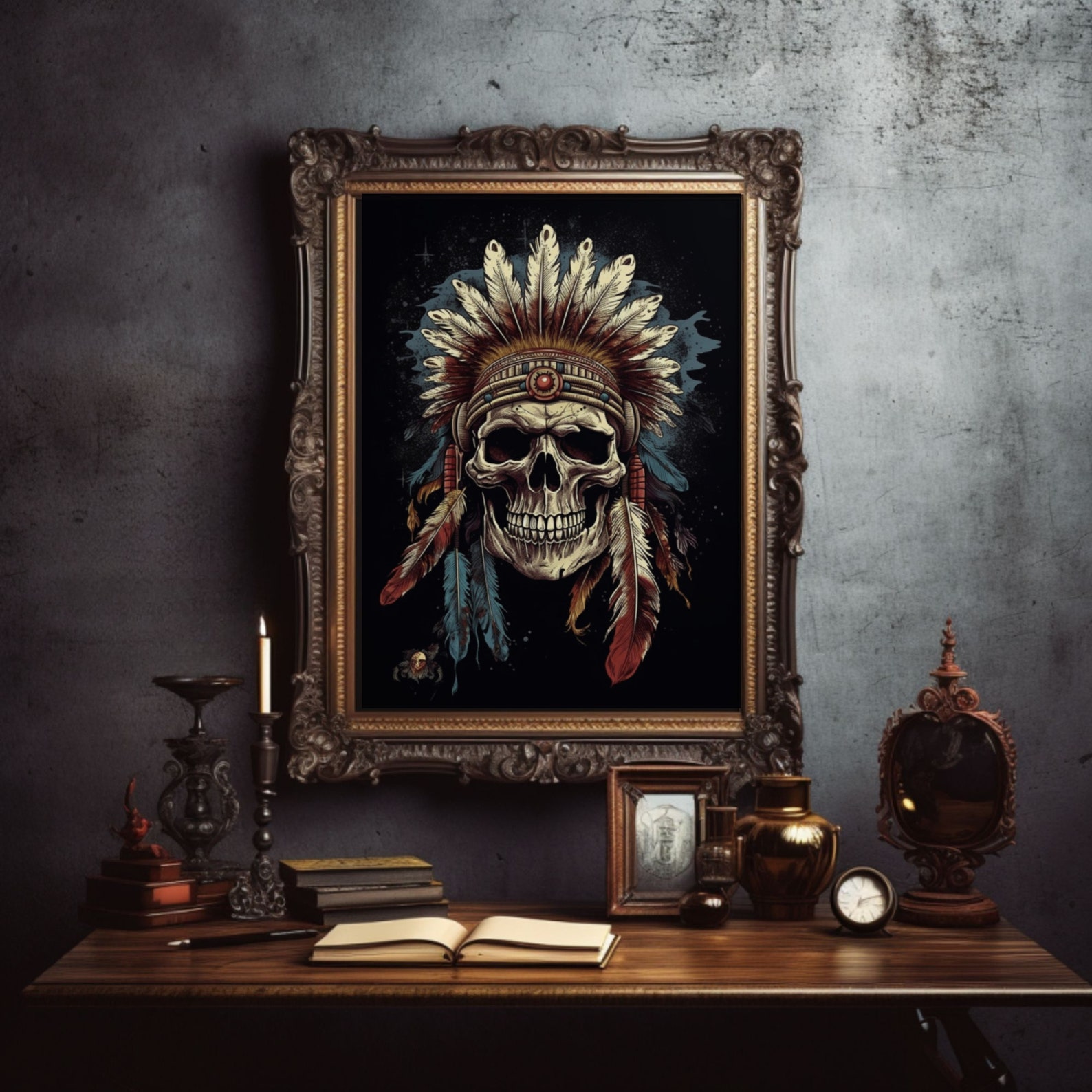 Spooky Western Horror Skeleton Wall Art, Halloween Home Decor, Chief ...