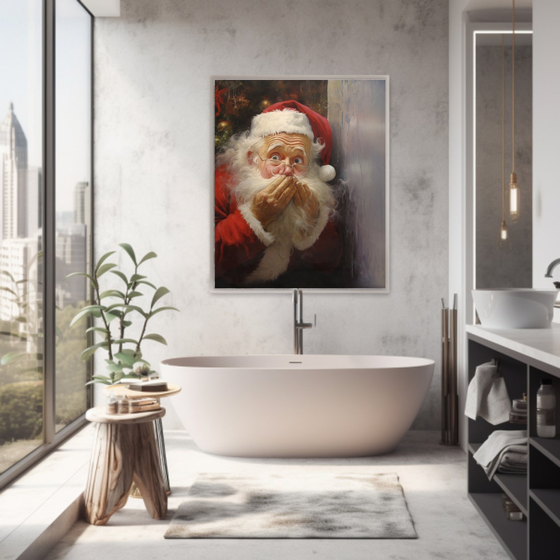 Classic Santa Painting Funny Bathroom Wall Art Santa in - Etsy