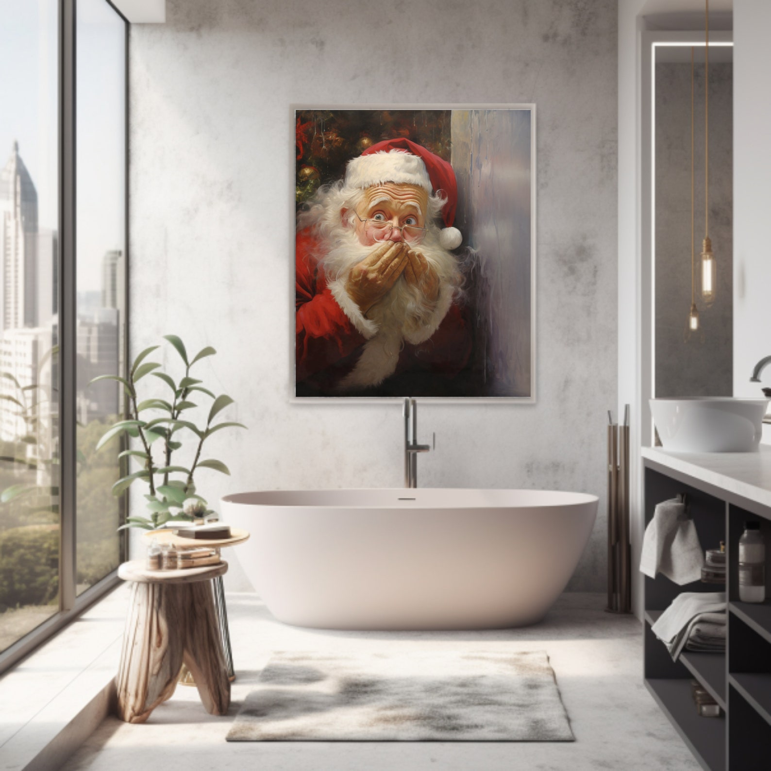 Classic Santa Painting Funny Bathroom Wall Art Santa in - Etsy