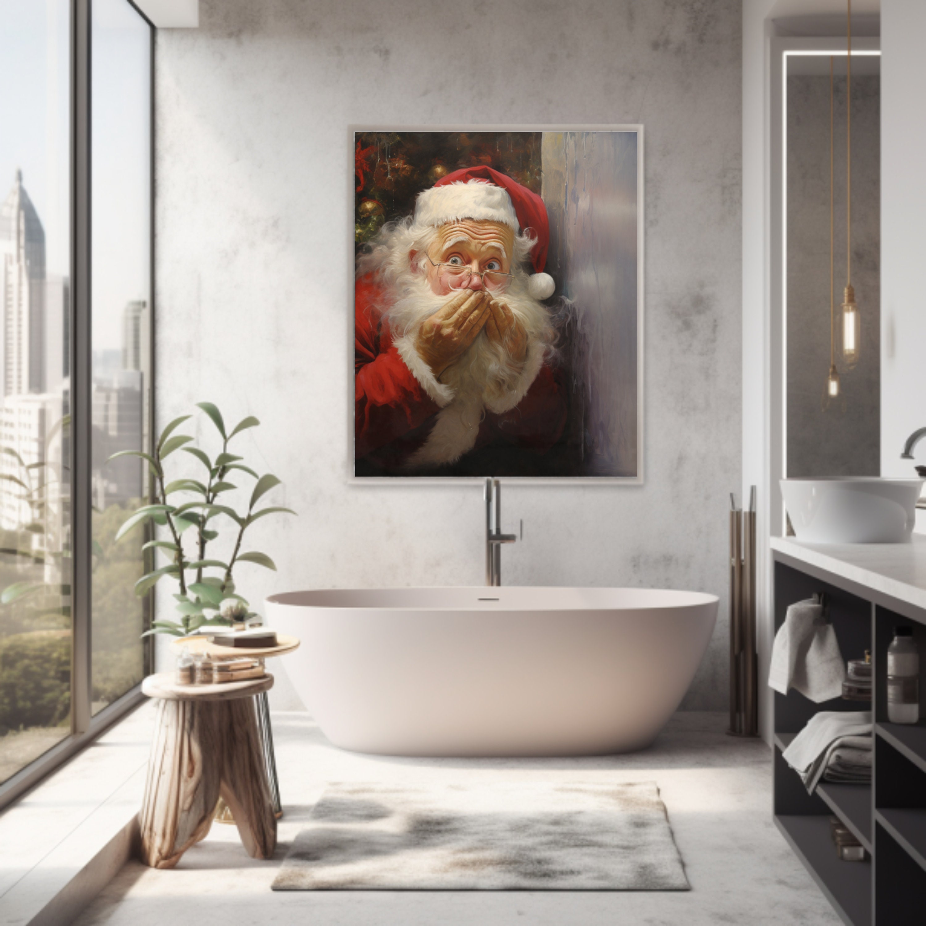 Classic Santa Painting Funny Bathroom Wall Art Santa in - Etsy