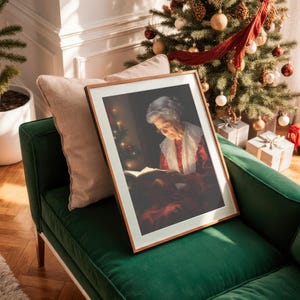 Mrs Claus Reading Book, Printable Christmas Oil Painting Holiday Art ...