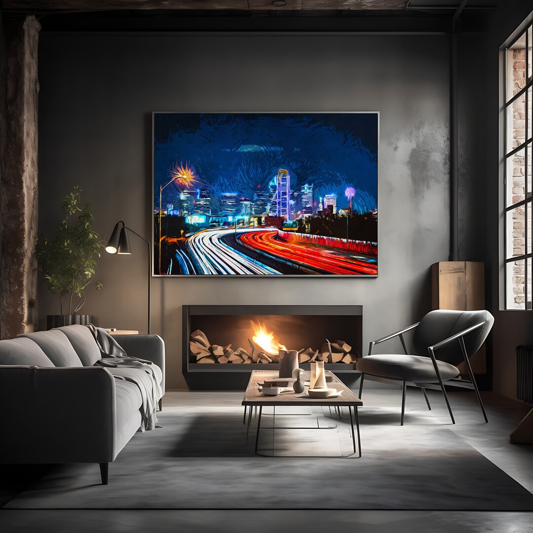 Dallas Oil Painting, Skyline in Dallas Downtown, Texas Skyline Wall Art ...
