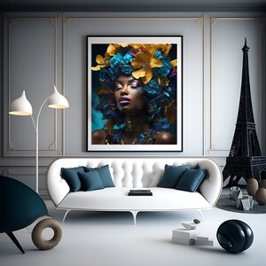 Black Girl Art Poster, Black Woman Head Flowers Wall Art, Black Art, Afro Art, African American ...