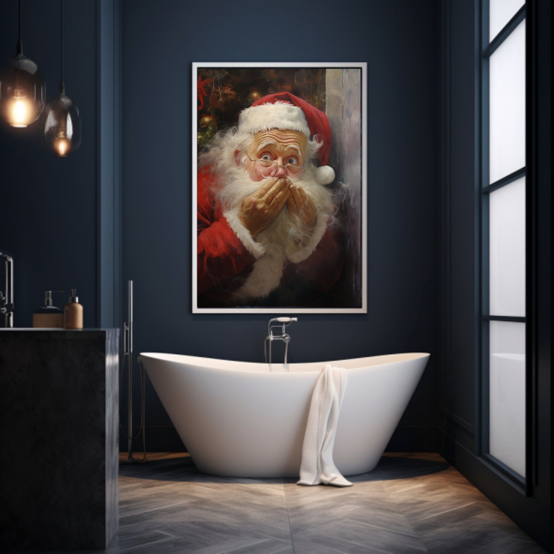 Classic Santa Painting Funny Bathroom Wall Art Santa in - Etsy