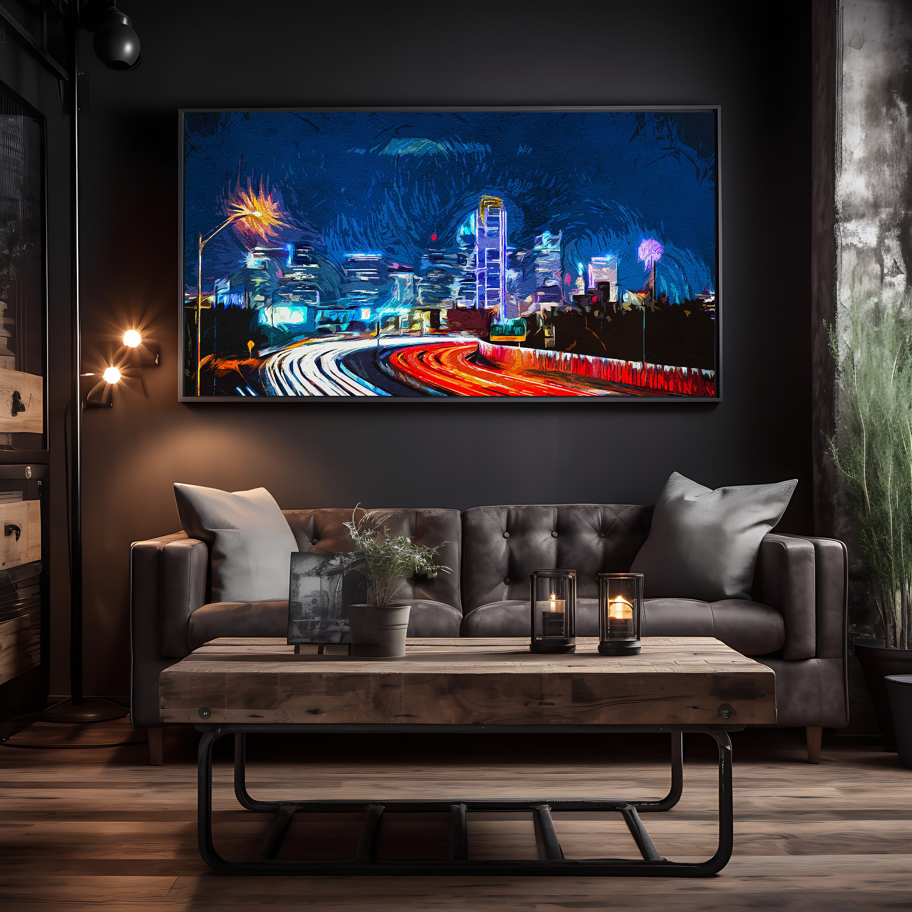 Dallas Oil Painting, Skyline in Dallas Downtown, Texas Skyline Wall Art ...