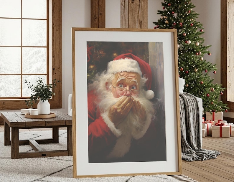 Classic Santa Painting, Funny Bathroom Wall Art, Santa in Bathroom ...