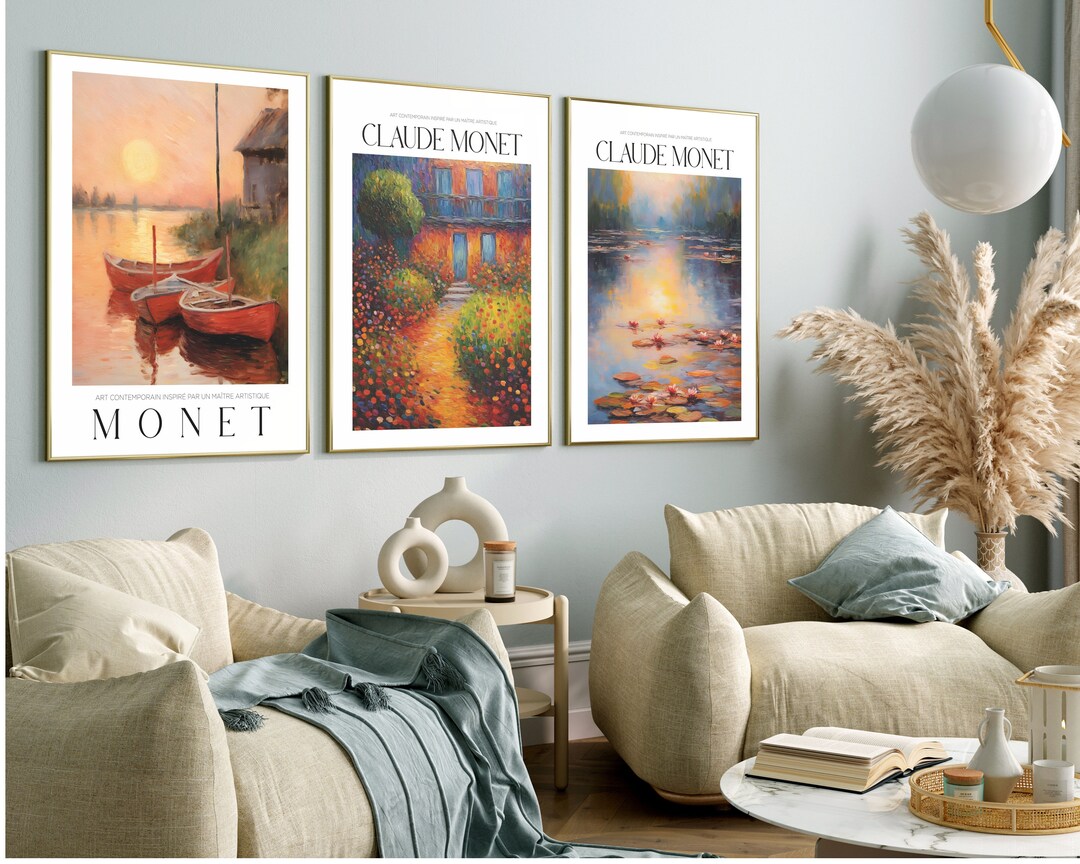 Vintage French Home Decor, Claude Monet Set of 3 Prints, Monet Art ...