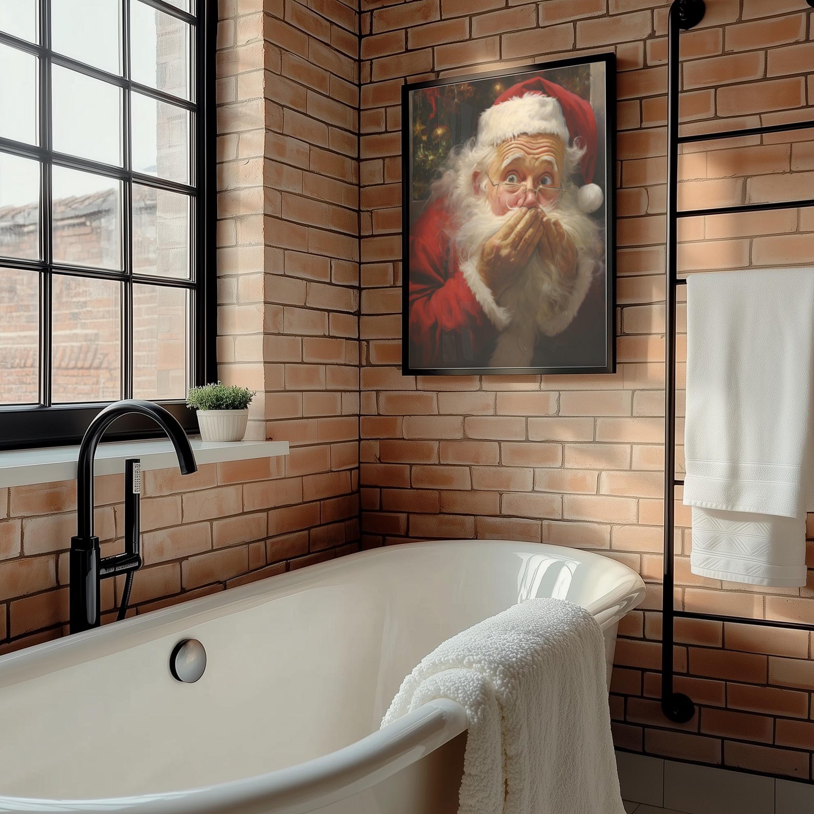 Classic Santa Painting, Funny Bathroom Wall Art, Santa in Bathroom Smell Bad, DIY Home Decor ...