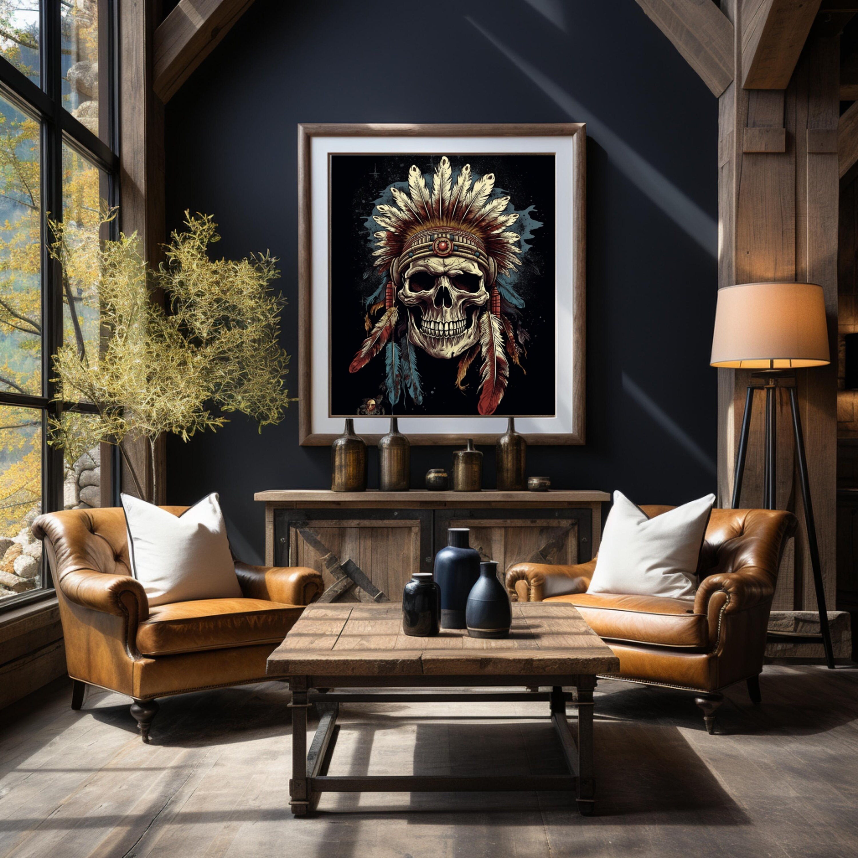Spooky Western Horror Skeleton Wall Art, Halloween Home Decor, Chief ...