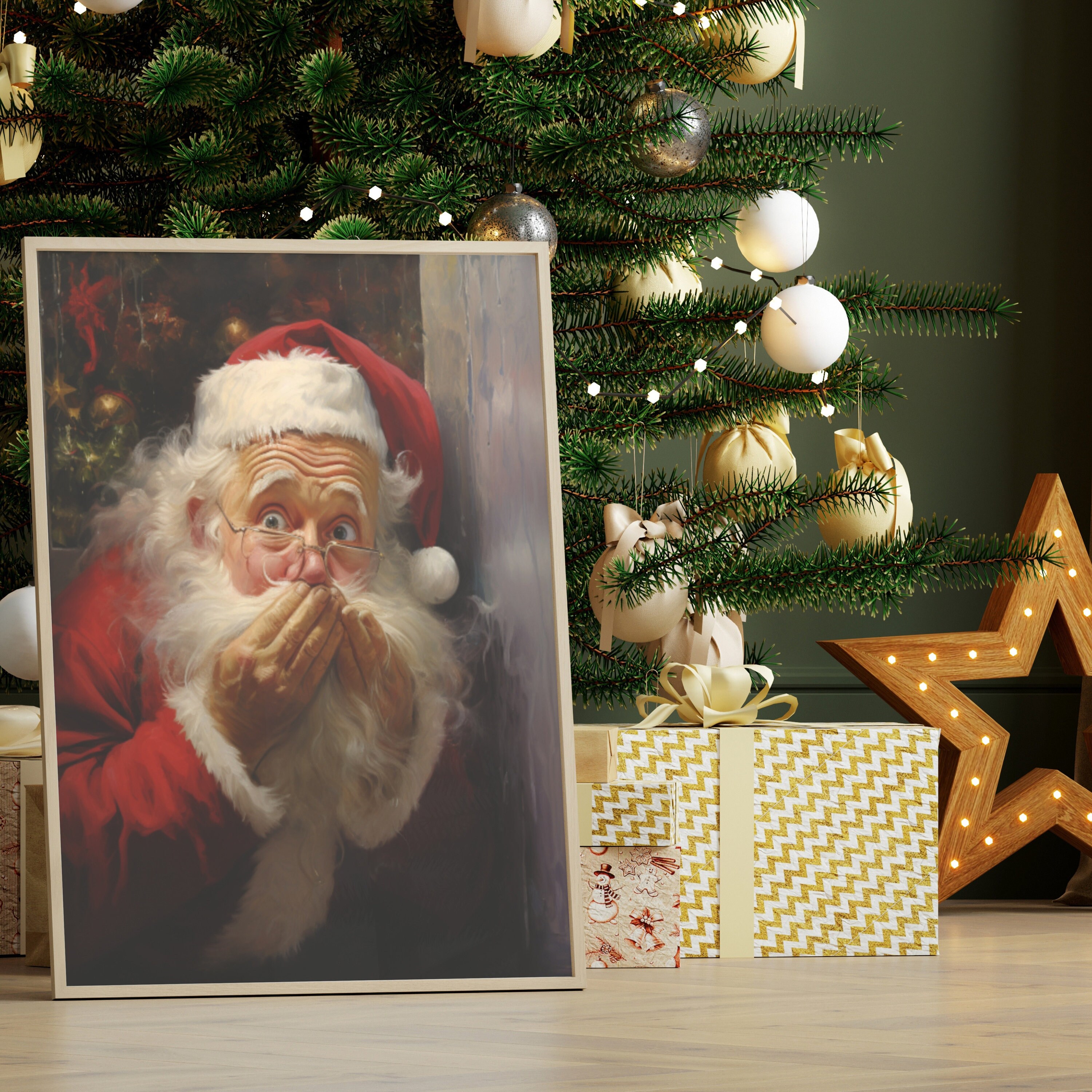 Classic Santa Painting, Funny Bathroom Wall Art, Santa in Bathroom ...