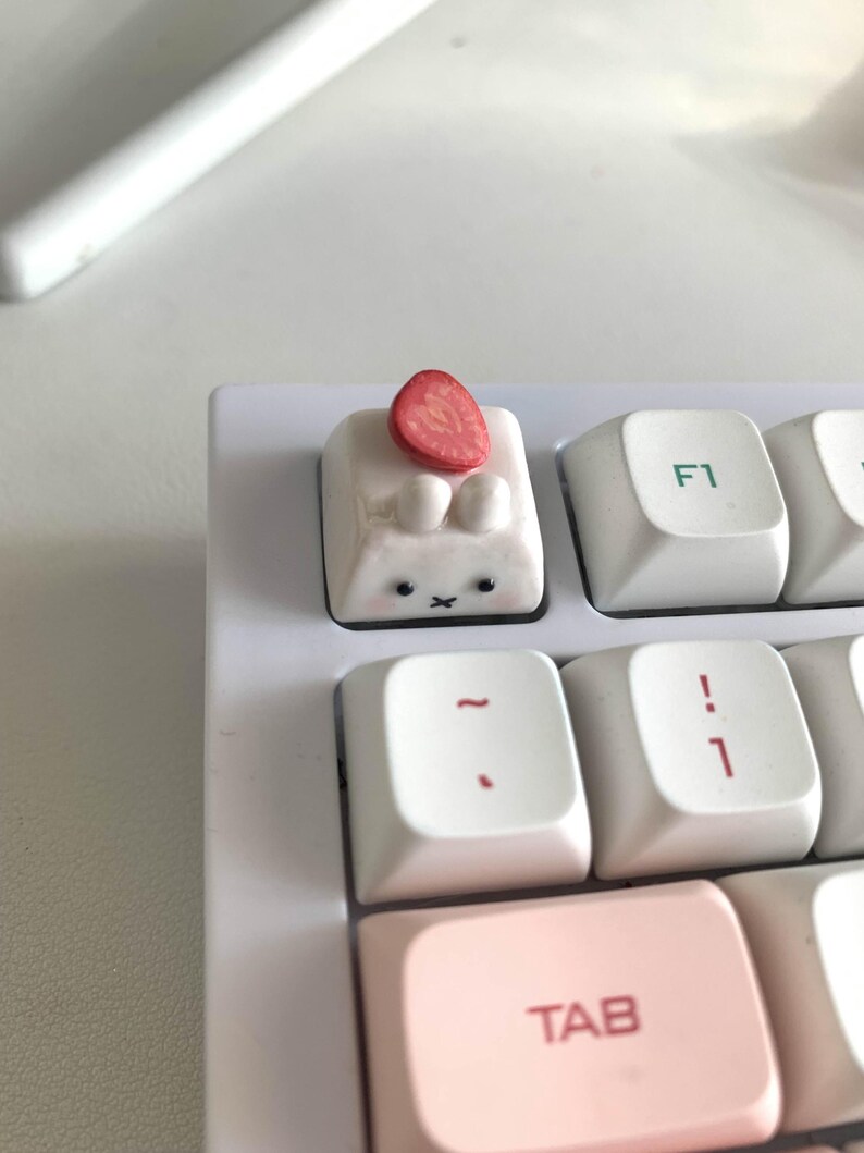 Strawberry Miffy Bunny Keycaps | Cute Handmade Artisan Keycaps for ...