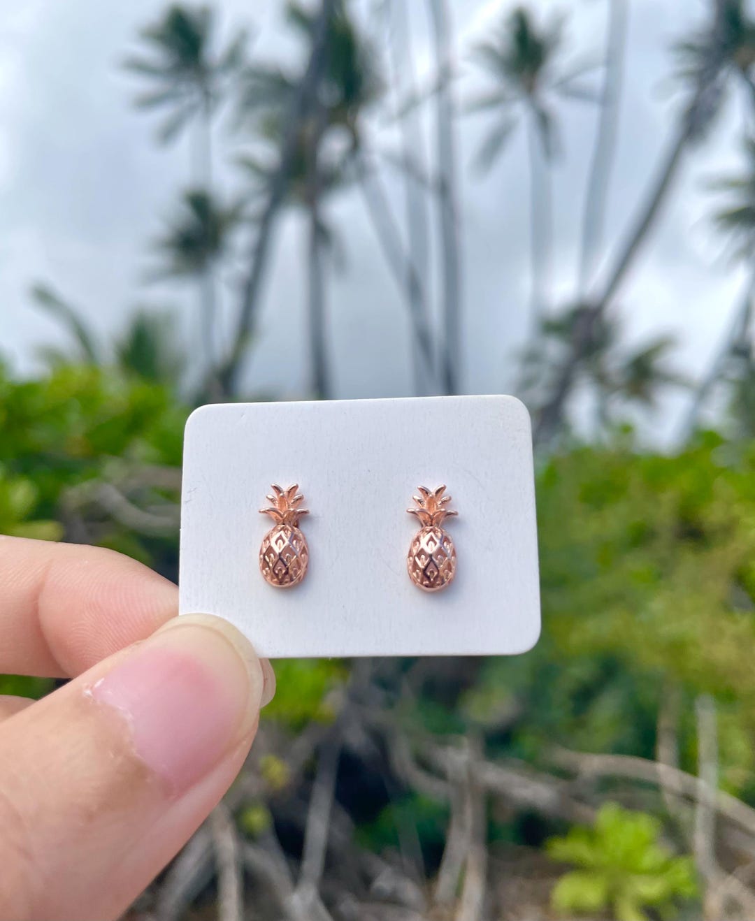 Rose Gold Mini Baby Hawaiian Pineapple Stud Earrings 6mm Width 925 ...