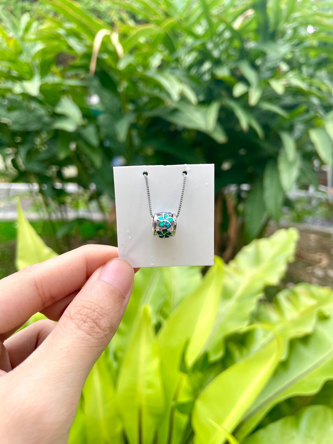 Wraparound Plumeria Flower Ocean Blue Opal Pandora-style Barrel Pendant ...