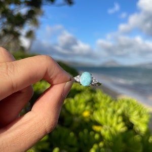 Geniune Light Blue Larimar 925 Sterling Silver Statement Ring With ...