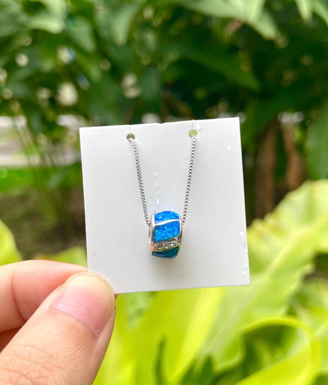 Abstract Ocean Blue Opal Pandora-style Barrel Pendant 925 Sterling ...