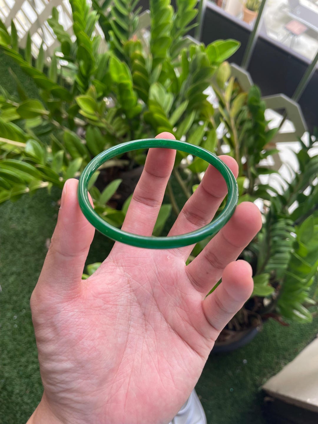 Thin Dark Green Jade Bangle - Smooth Round Stackable Comfort Fit ...
