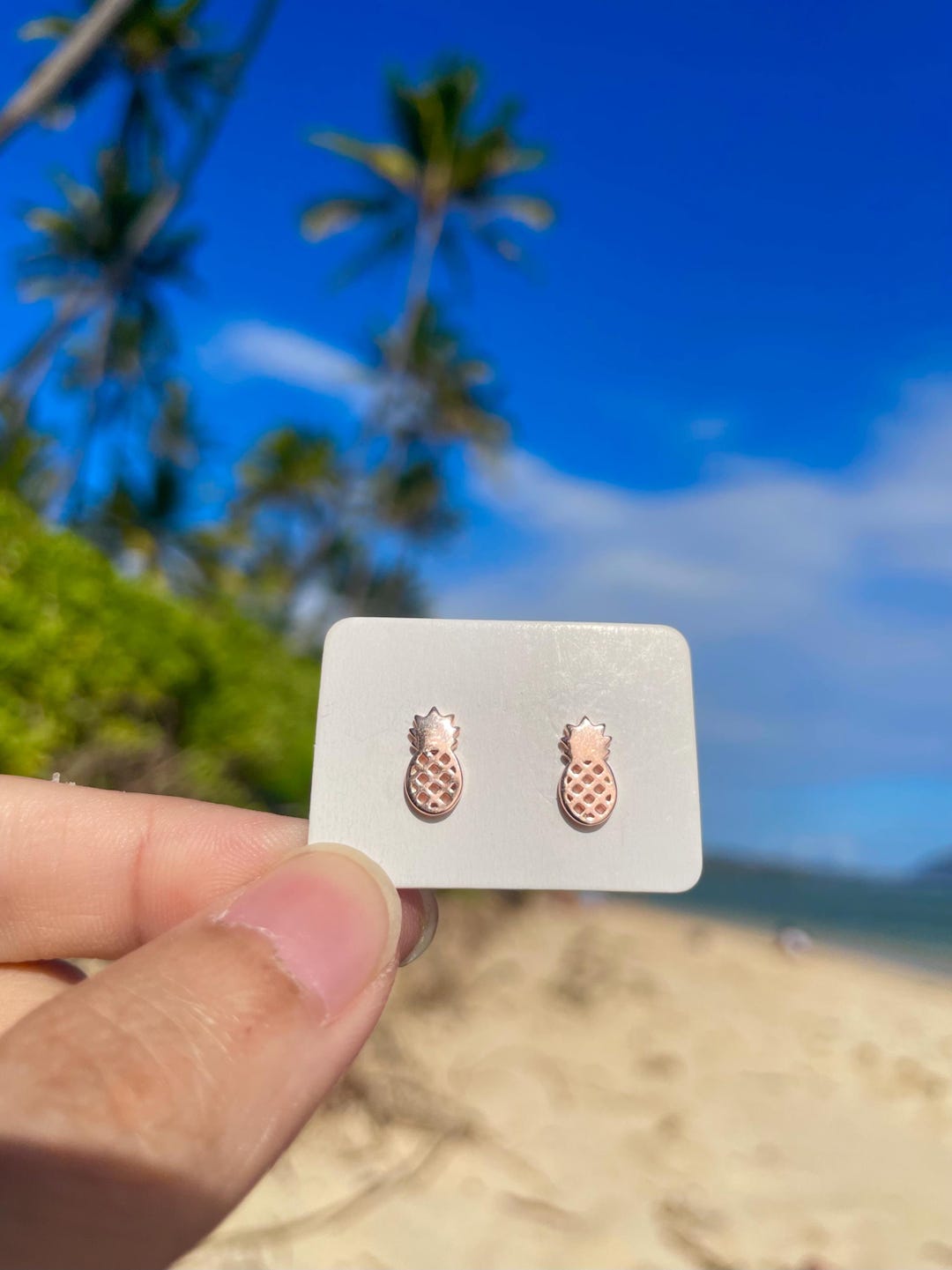 Flat Tiny Rose Gold Hawaiian Pineapple Baby Stud Earrings 925 Sterling ...
