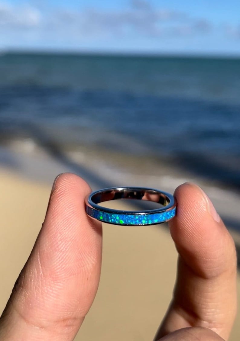 Ocean Blue Fire Opal Wraparound Infinity Band Ring 3mm Wide - Etsy