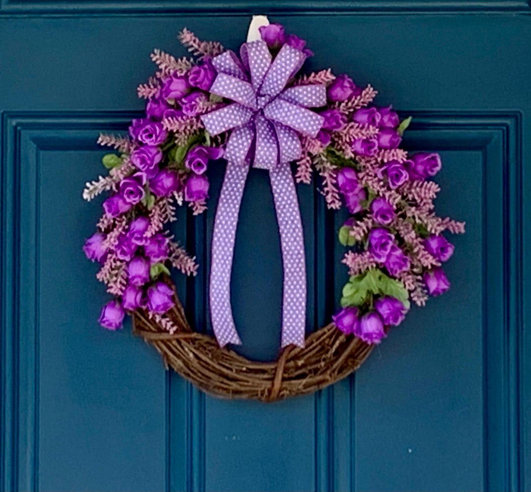Purple Rose Wreath, Front Door Wreath, Spring Wreath, Summer Wreath ...