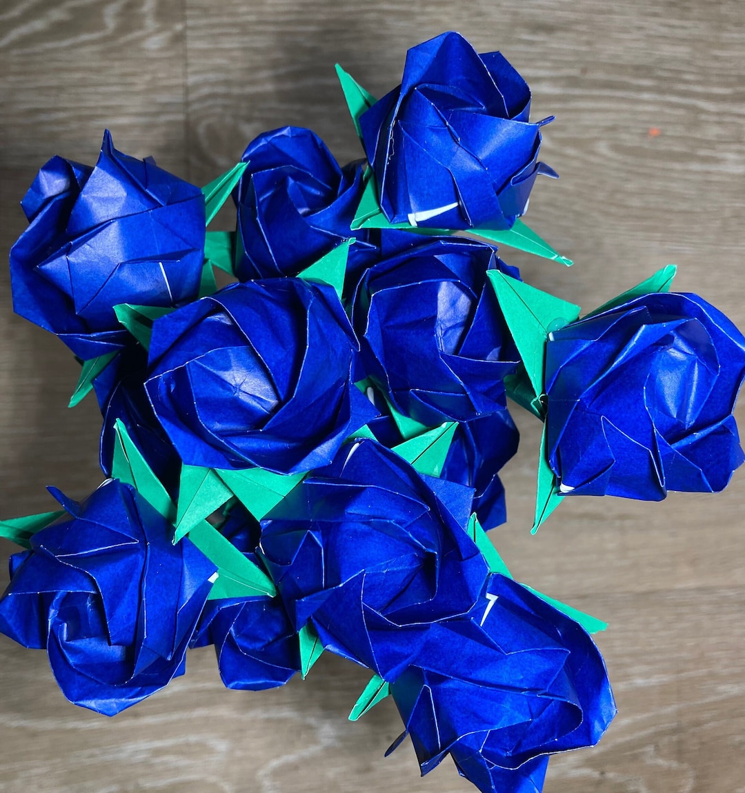 Dark Blue Origami Rose Bouquet dozen Paper Anniversary - Etsy