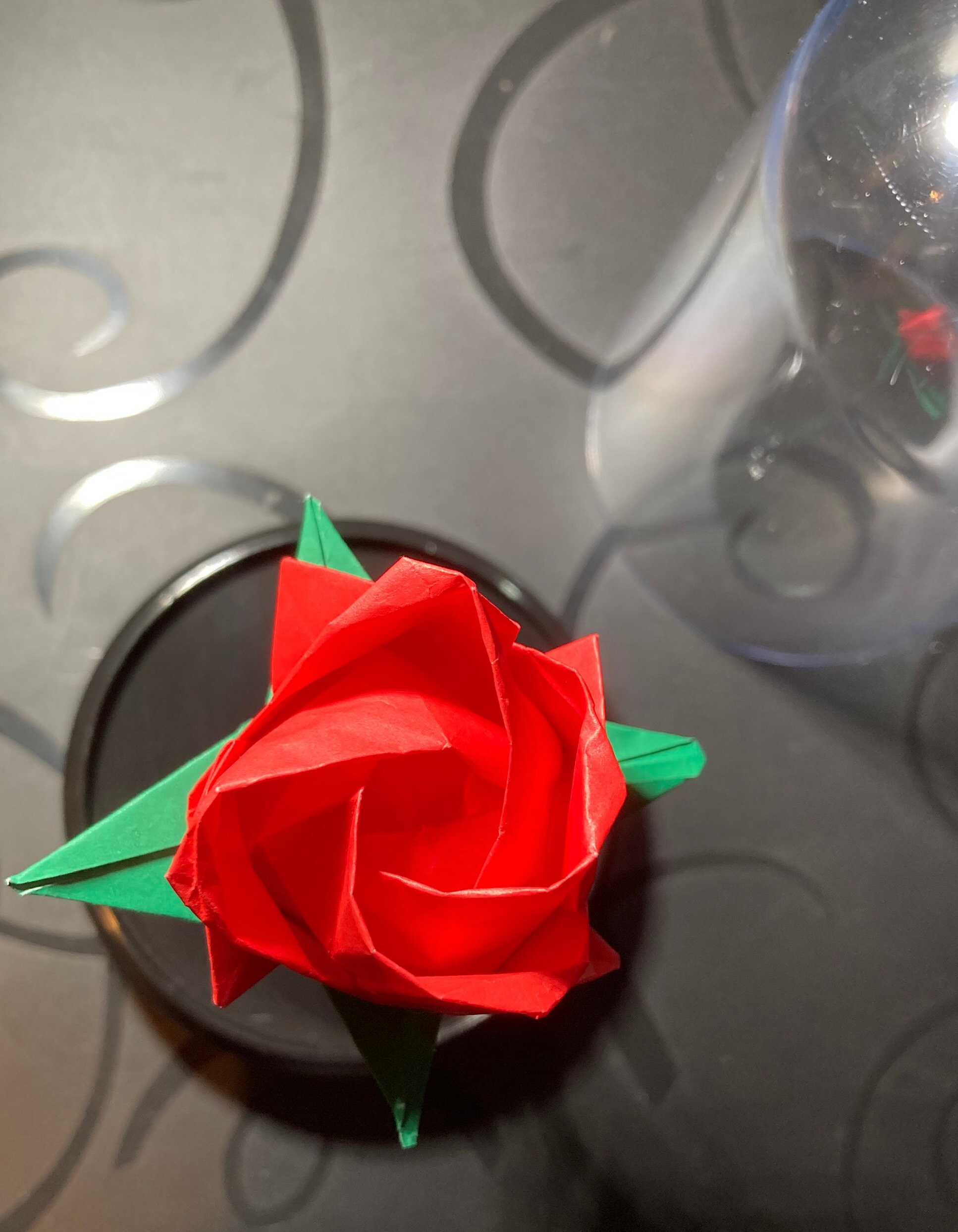 Red Origami Rose in Dome Display Like Beauty and the Beast - Etsy